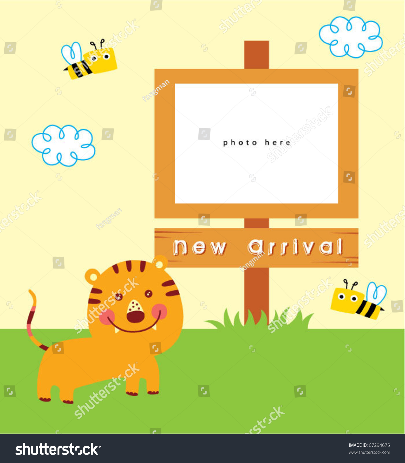 Happy Cute Tiger Board Stock Vector (Royalty Free) 67294675