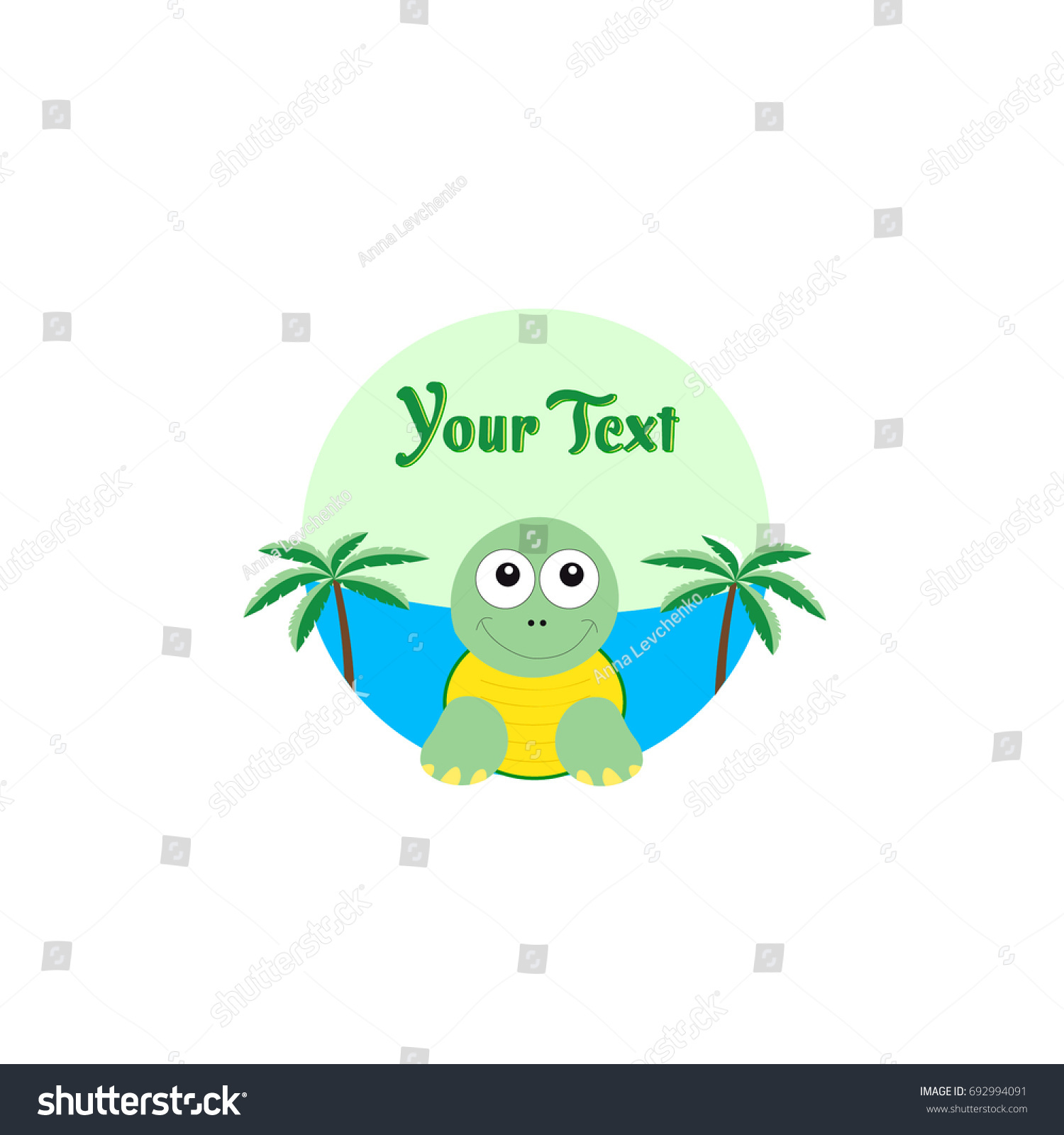 Happy Cute Turtle Palm Trees Stock Vector (Royalty Free) 692994091