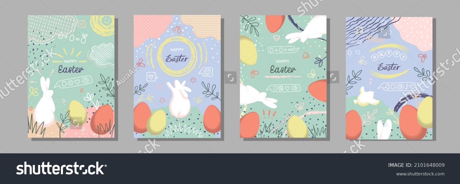Happy Easter Covers Hand Drawn Set Stock Vector (Royalty Free ...