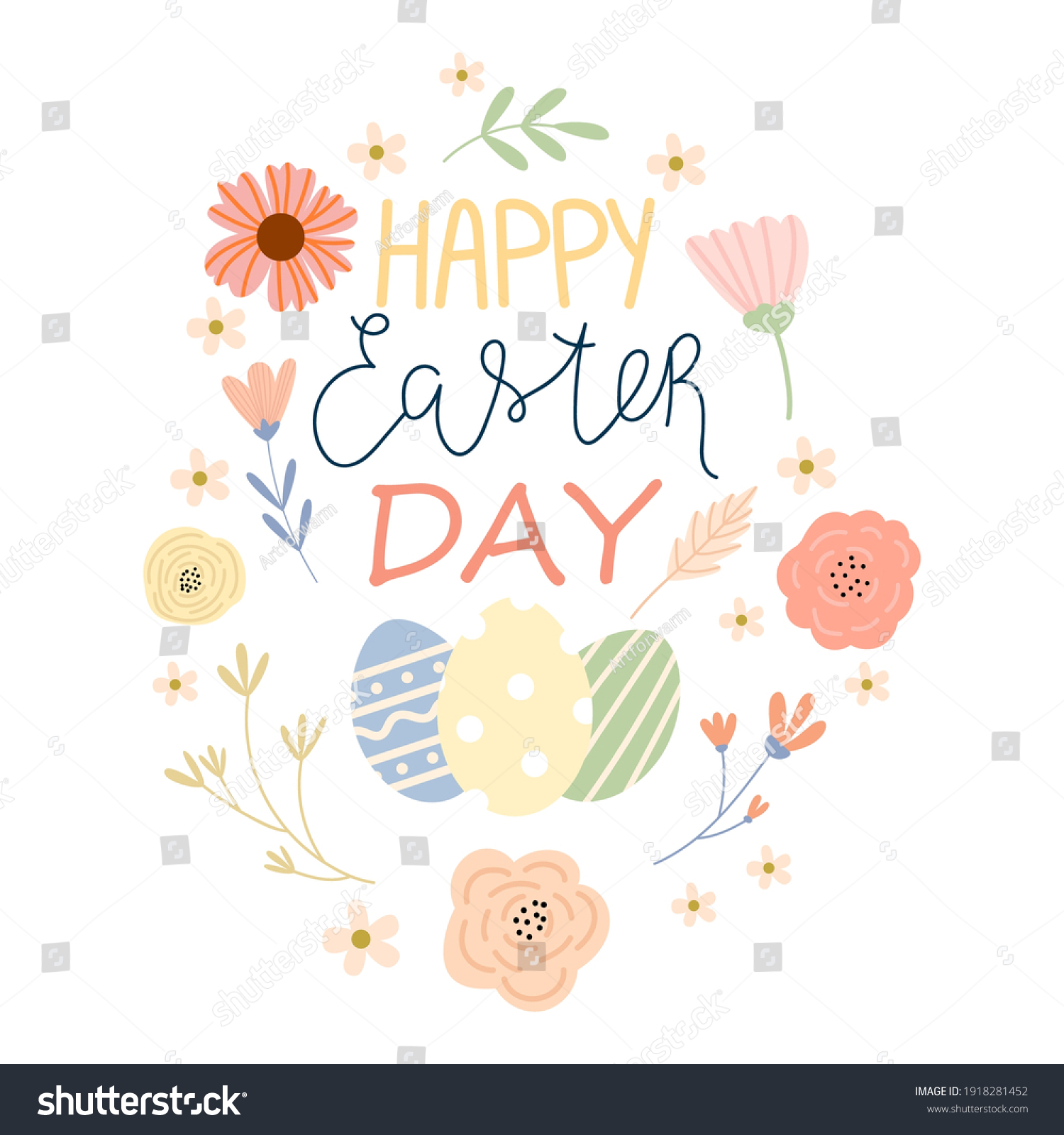 Happy Easter Day Vector Cartoon Illustration: เวกเตอร์สต็อก (ปลอดค่า ...