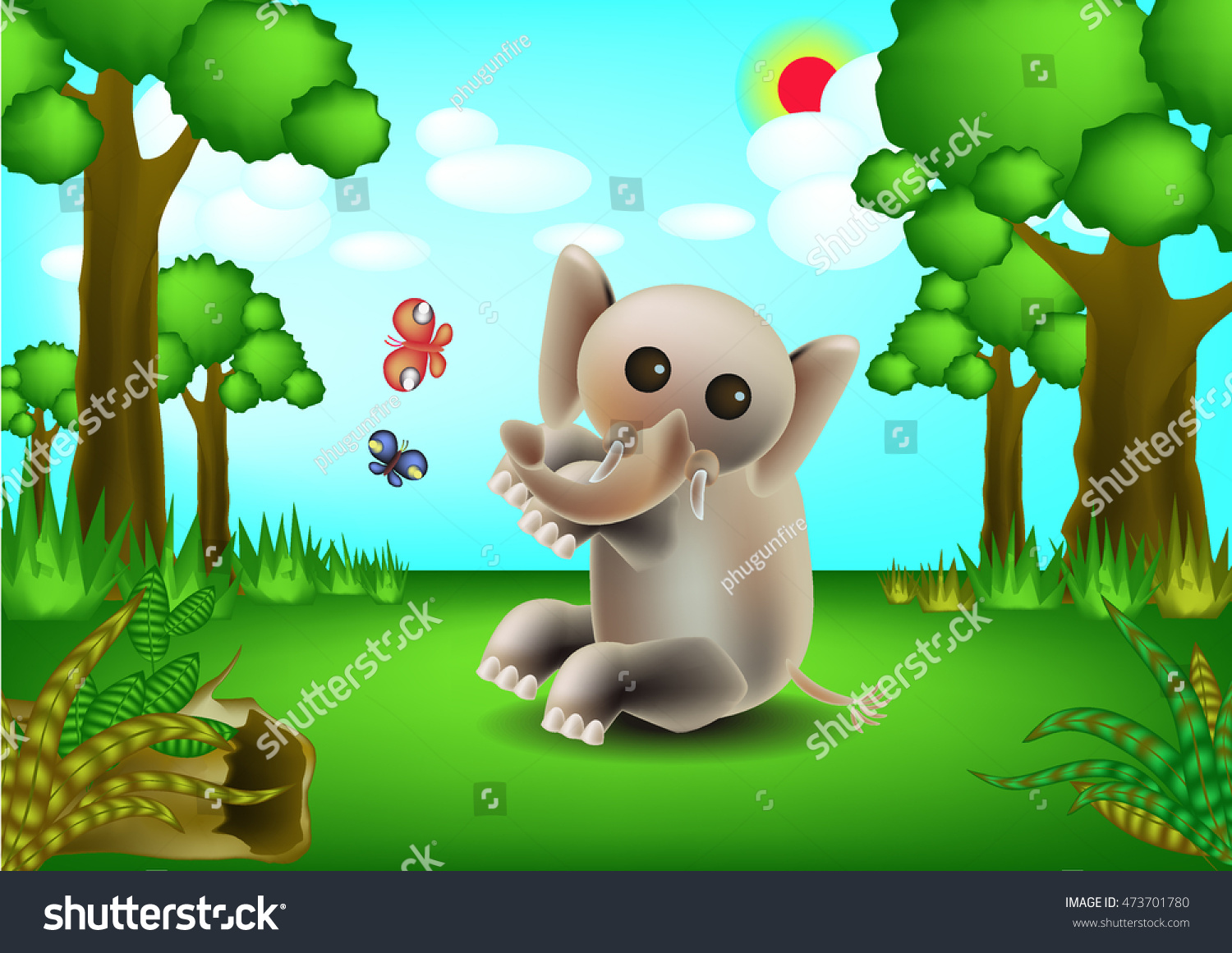 Happy Elephants Cartoon Vector Stock Vector (Royalty Free) 473701780