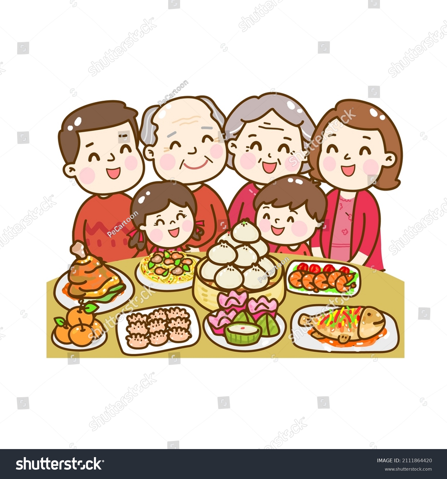 Happy Family Having Dinner Vector Stock Vector (Royalty Free) 2111864420