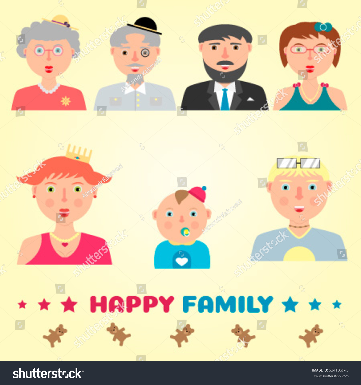 Happy Family Vector Set Flat Style Stock Vector (Royalty Free ...