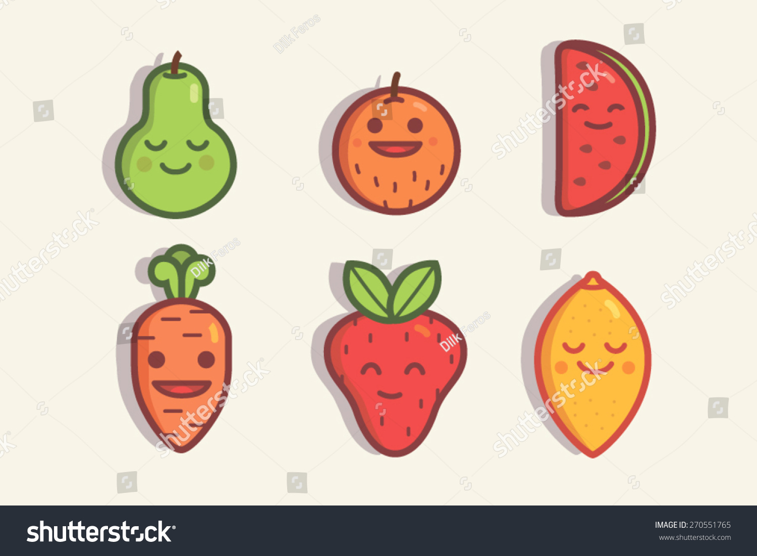 Happy Fruit Set Stock Vector (Royalty Free) 270551765