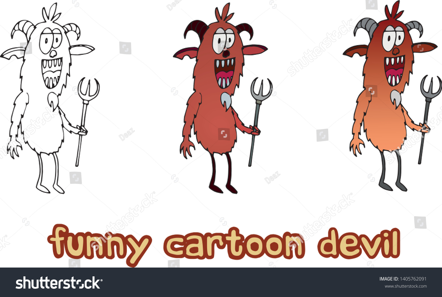 Happy Funny Cartoon Devil Doodle Stock Vector (Royalty Free) 1405762091 ...