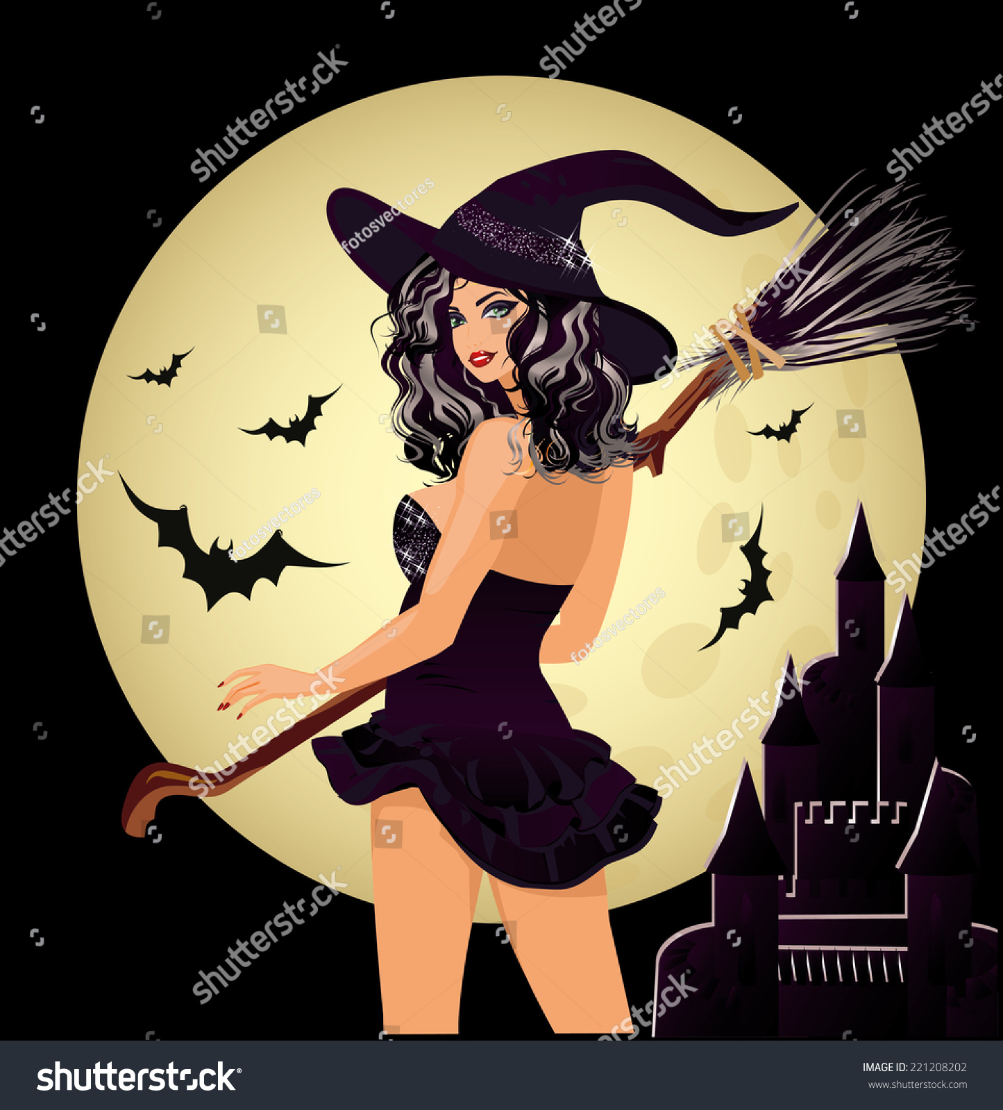 Happy Halloween Sexy Witch Moon Vector Stock Vector Royalty Free 221208202 Shutterstock