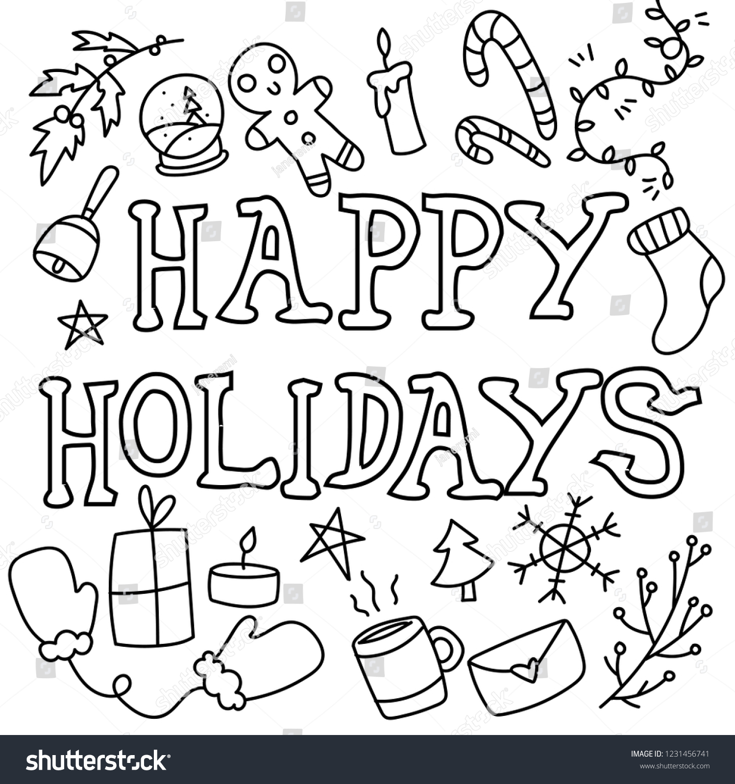 Happy Holidays Doodle Stock Vector (Royalty Free) 1231456741