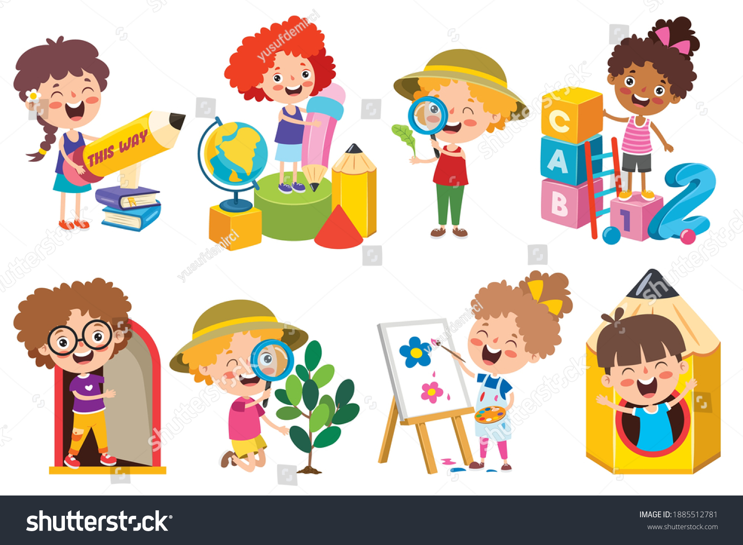 Happy Kid Studying Learning Stock Vector (Royalty Free) 1885512781 ...