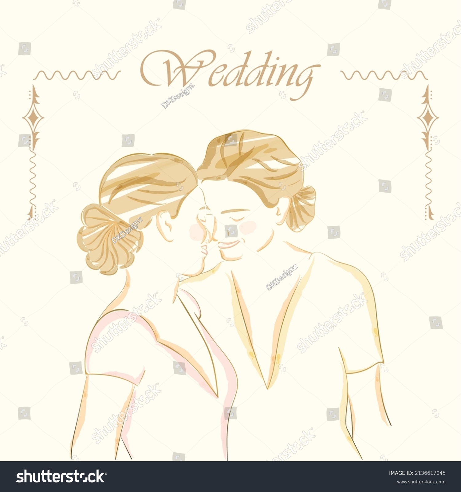 Happy Married Lesbian Couple Outline Pastry Stock Vector Royalty Free