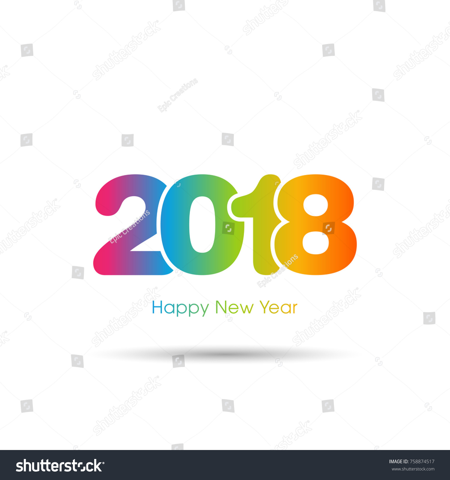 Happy New Year 2018 Text Design Stock Vector 758874517 - Shutterstock
