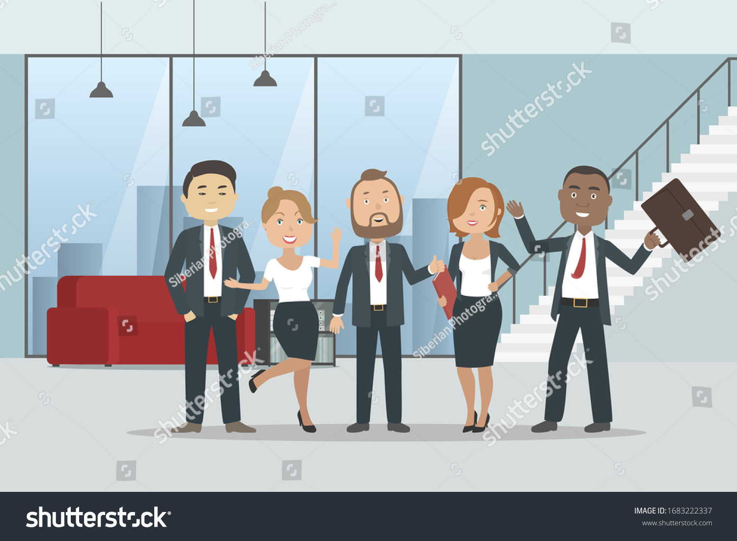 Happy Office Workers Vector Illustration Stock Vector (Royalty Free ...