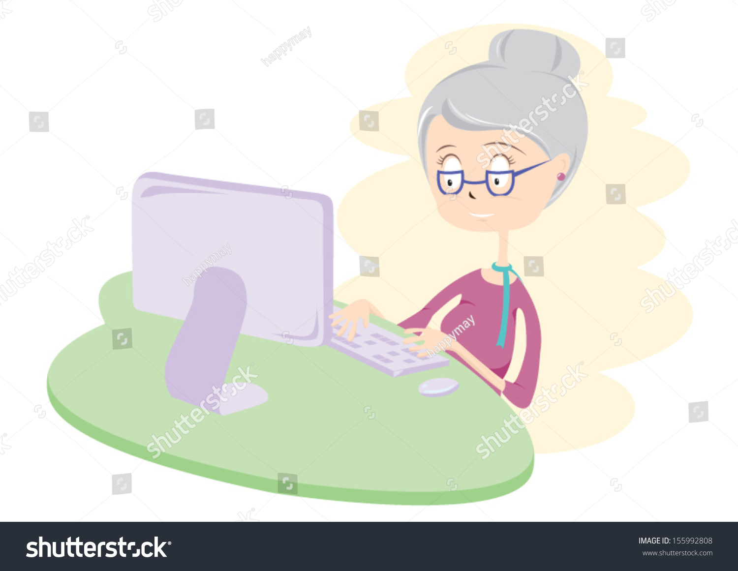 Happy Old Woman Using Computer Vector Stock Vector (Royalty Free ...