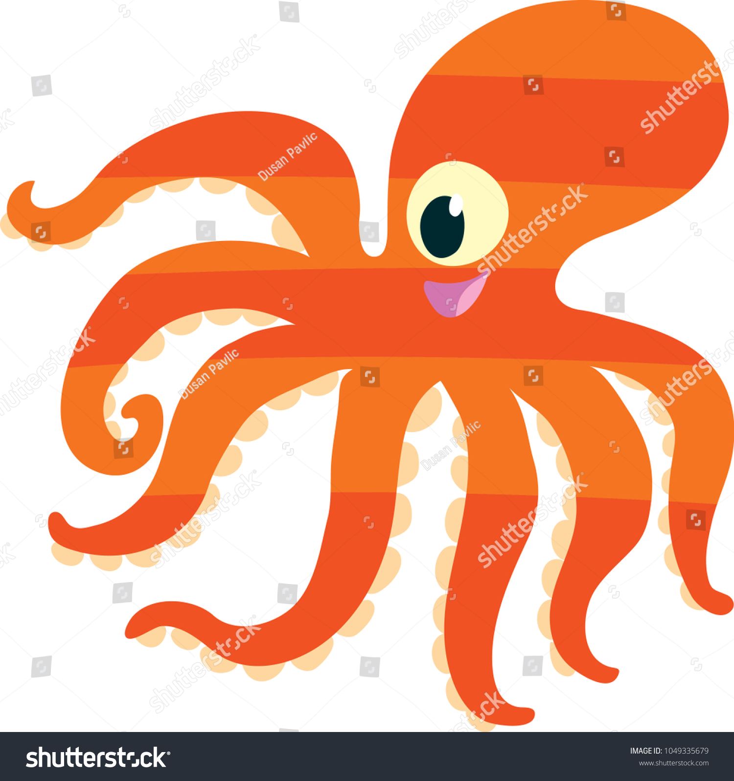 Happy Orange Octopus Stock Vector (Royalty Free) 1049335679