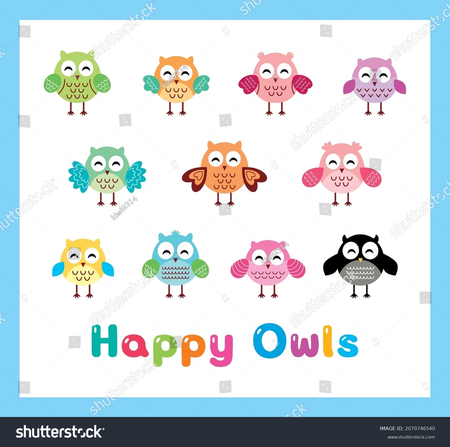 Happy Owl Cartoon Vector Set Stock Vector (Royalty Free) 2070746540 ...