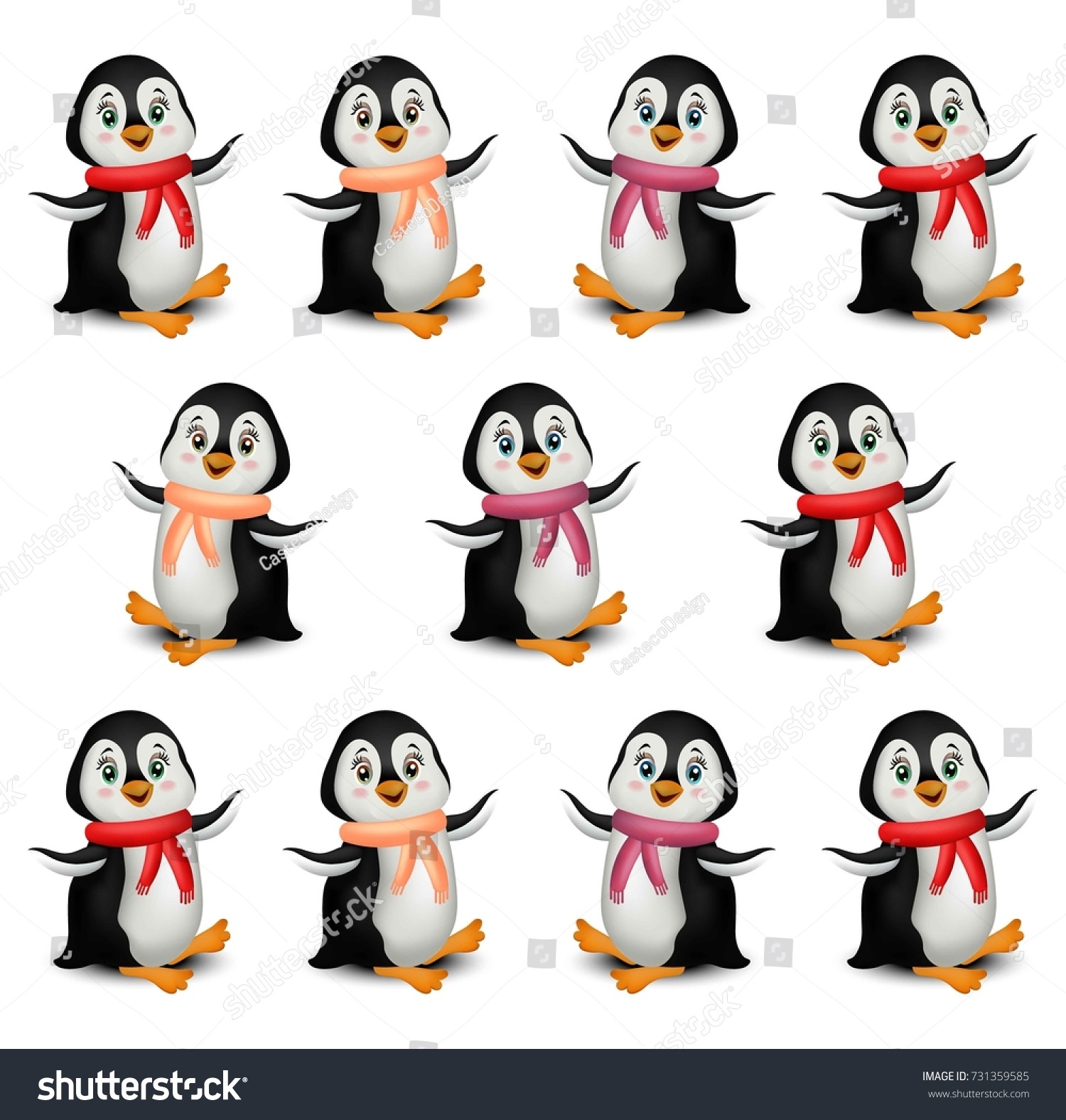 Happy Penguins Pattern Cartoon Vector Isolated Stock Vector (Royalty ...