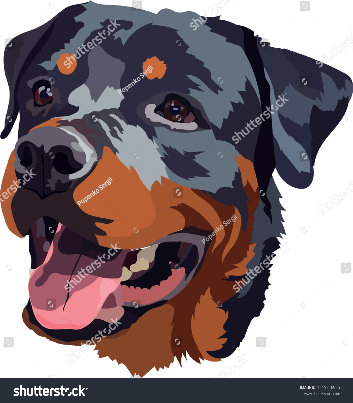 Happy Rottweiler Face Handdrawn Vector Stock Vector (Royalty Free ...