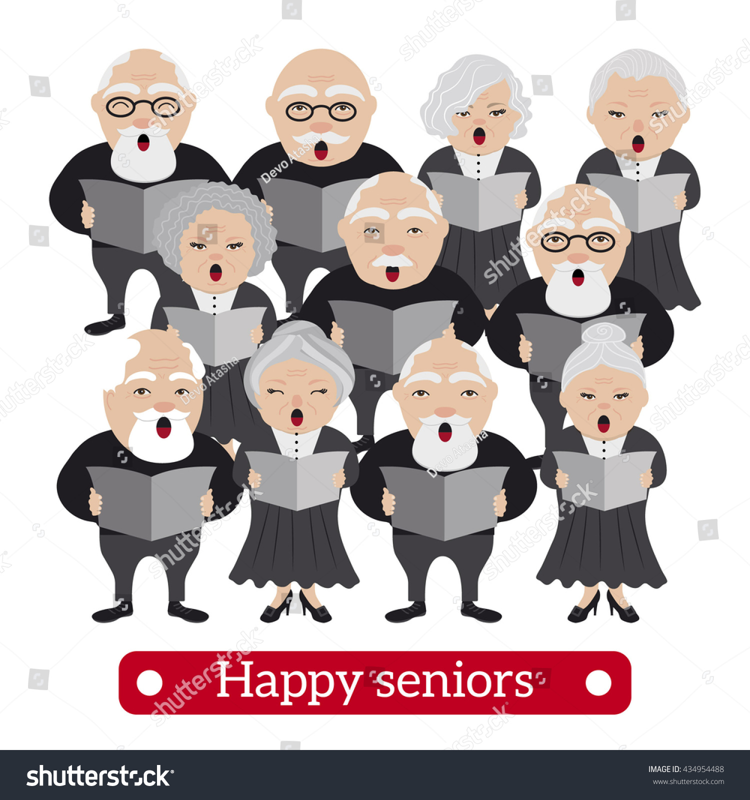 Happy Senior Adults Singing Song Books Stock Vector 434954488