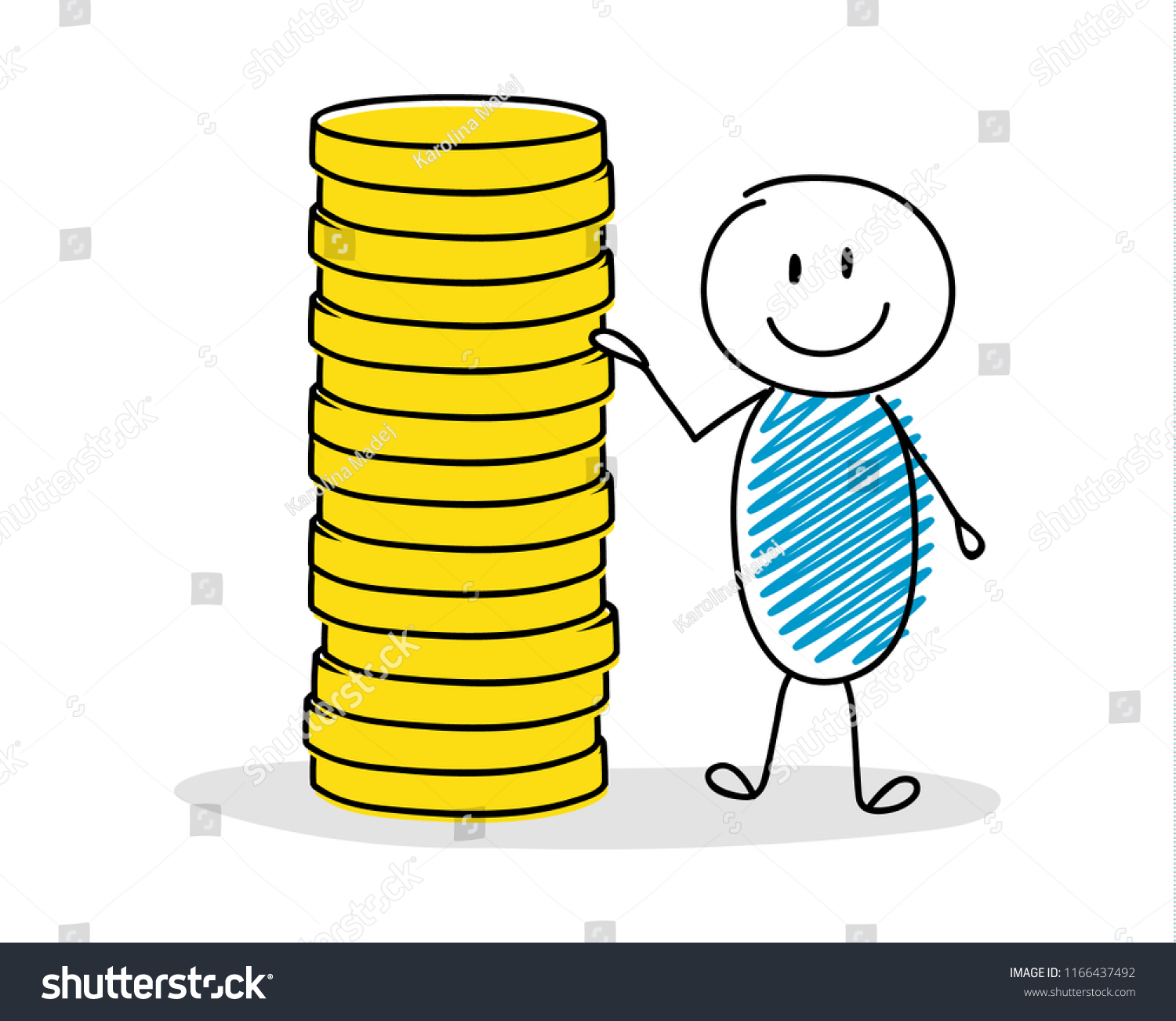 Happy Stickman Rising Coin Stack Vector: vector de stock (libre de ...
