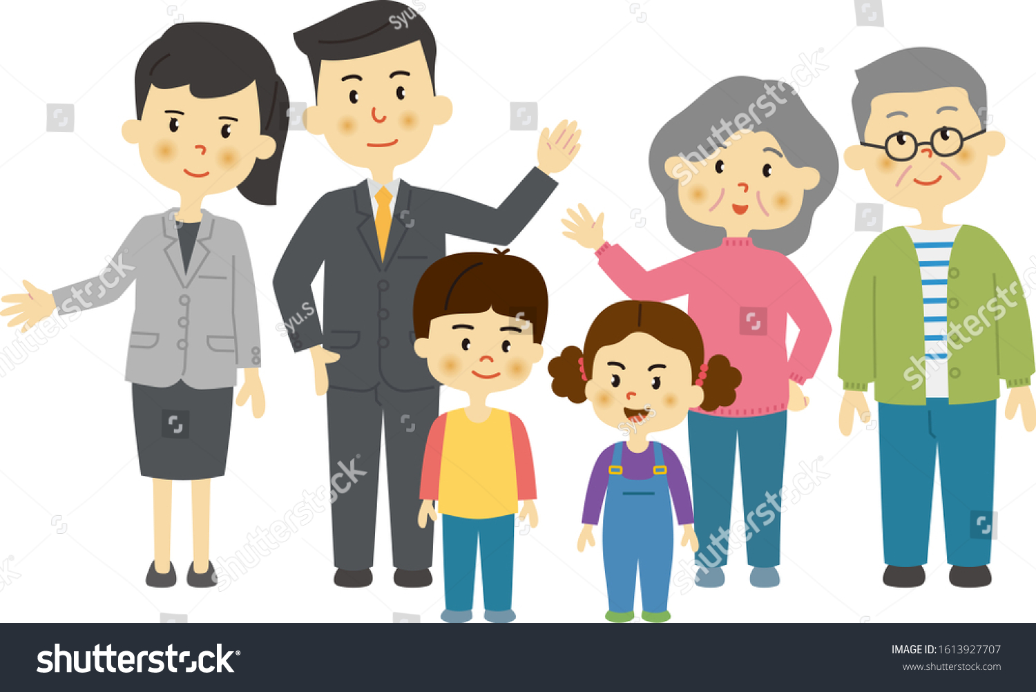 Happy Three Generation Family Vector Data: เวกเตอร์สต็อก (ปลอดค่า ...
