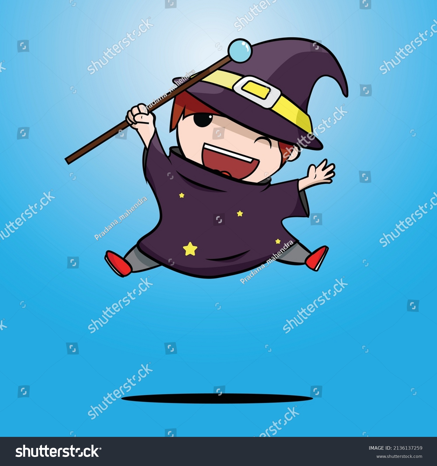Happy Wizard Jump High Vector Illustration Stock Vector (Royalty Free ...