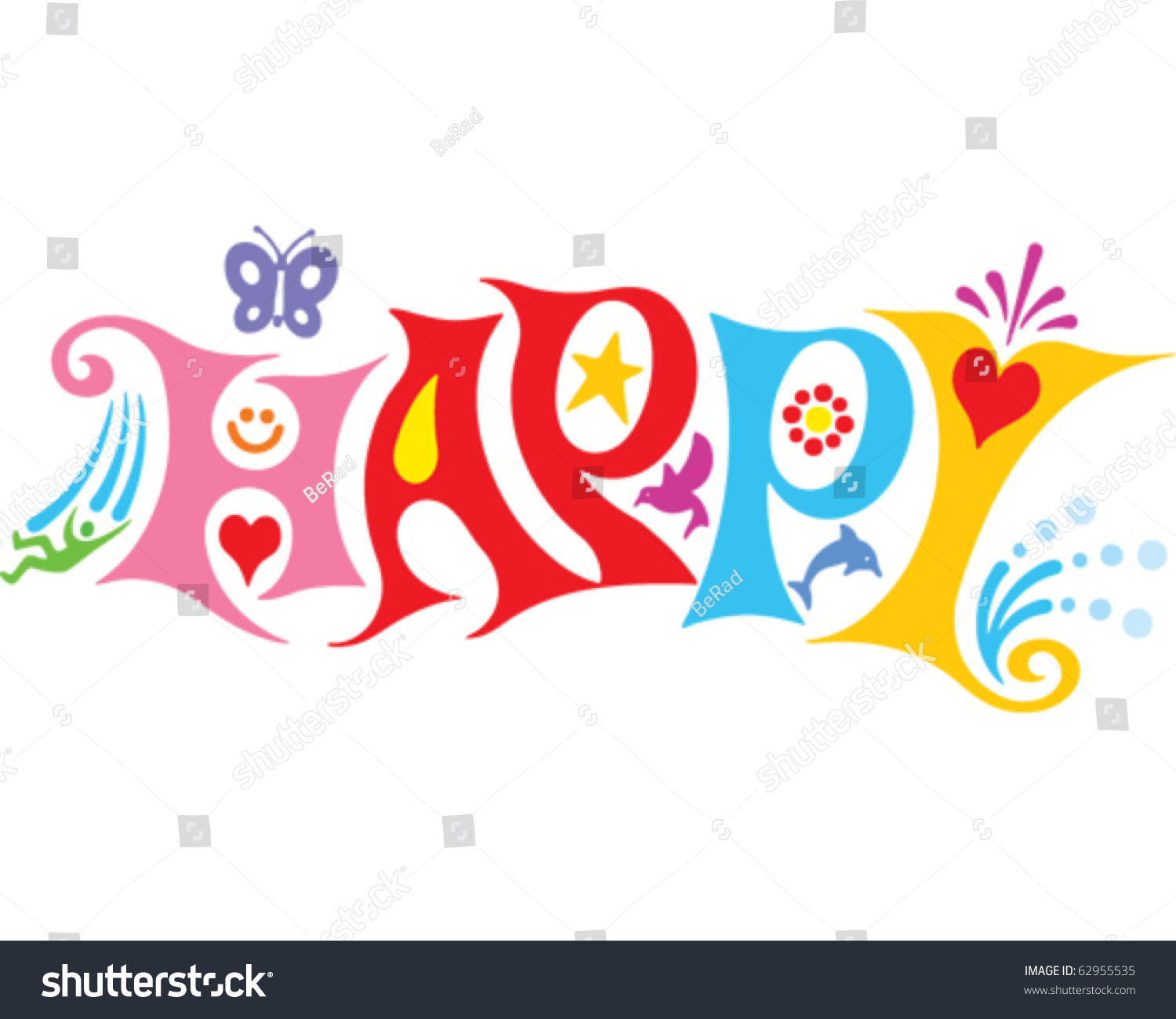 Happy Word Stock Vector Illustration 62955535 : Shutterstock