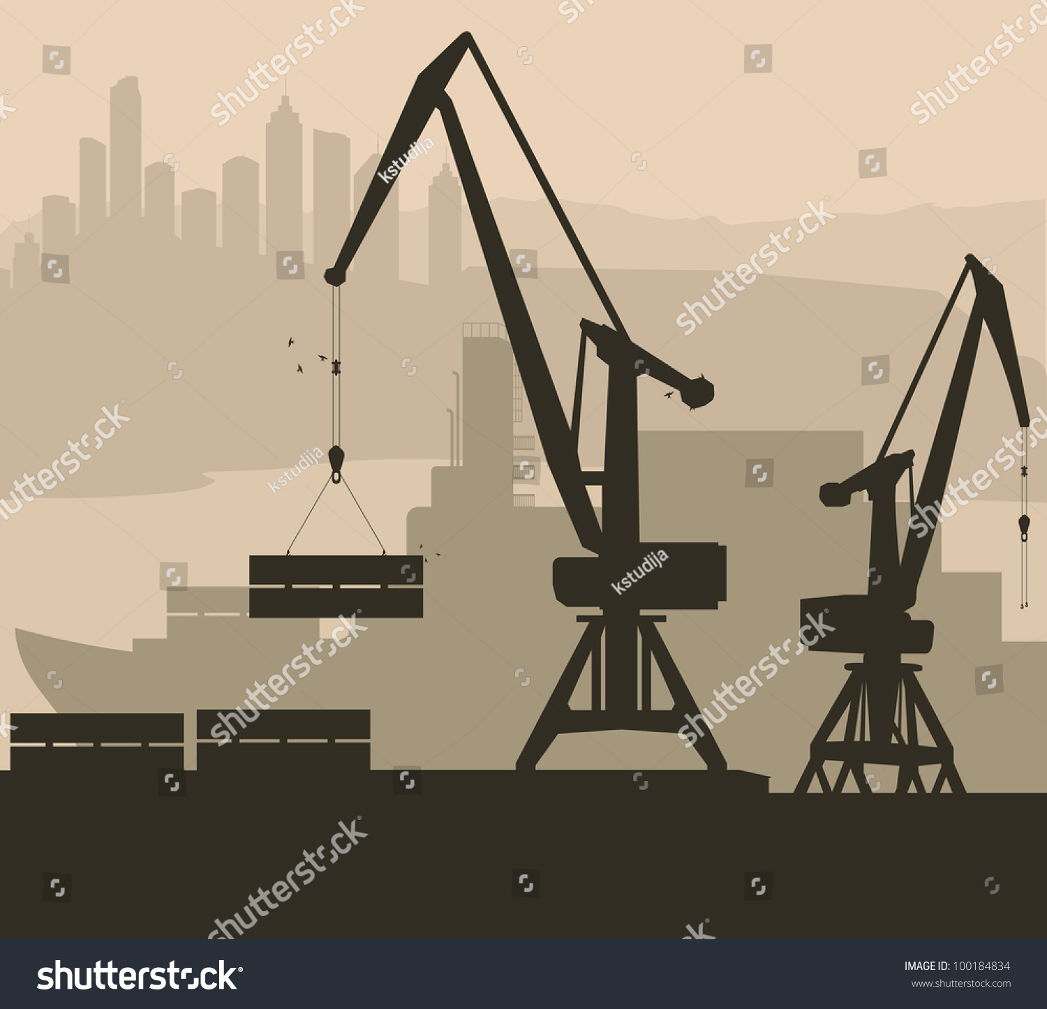 Harbor Port Crane Ship Vector Background Stock Vector (Royalty Free ...