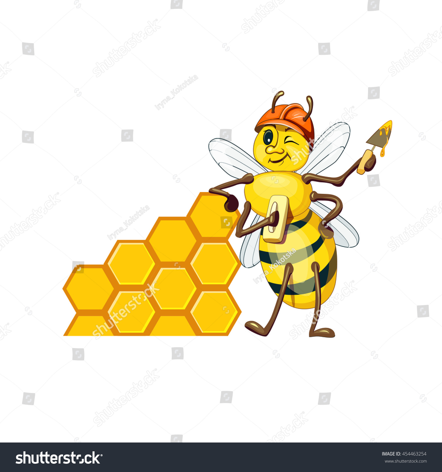 Hardworking Bee Builder Building Wall Hundreds Stock Vector (Royalty ...
