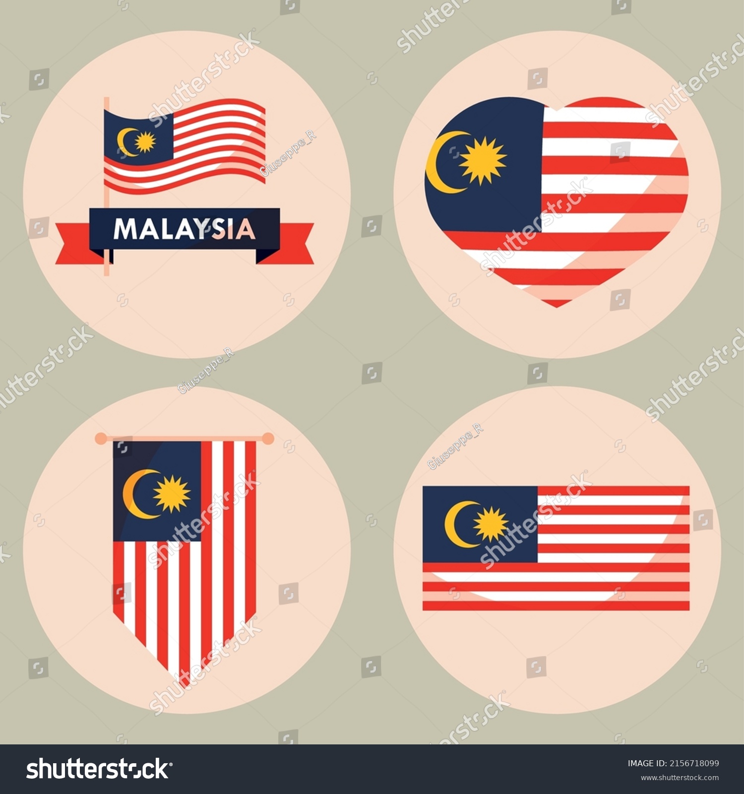 Hari Merdeka Malaysia Flags Set Stock Vector (Royalty Free) 2156718099 ...