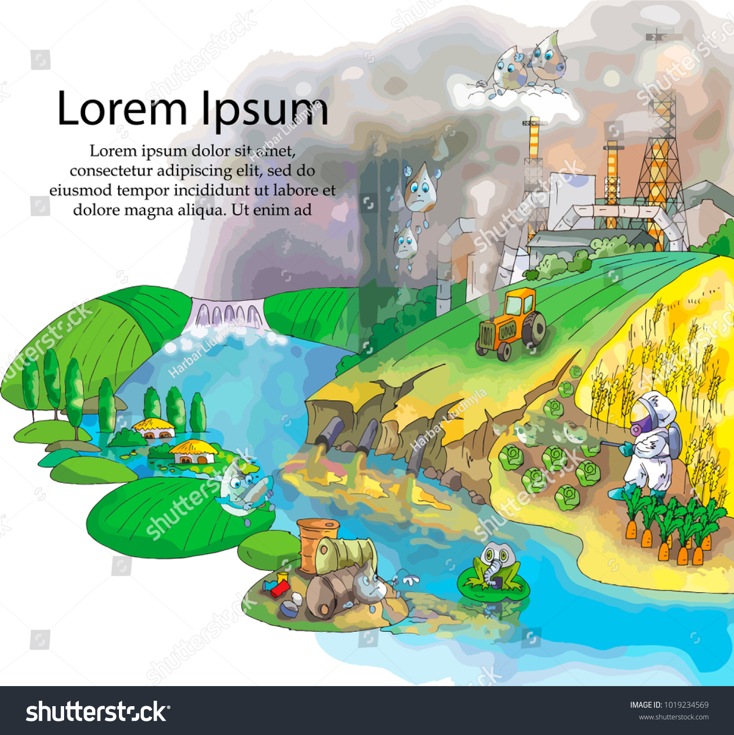 Harmful Influence On Environment Drawing By 스톡 벡터(로열티 프리) 1019234569 ...