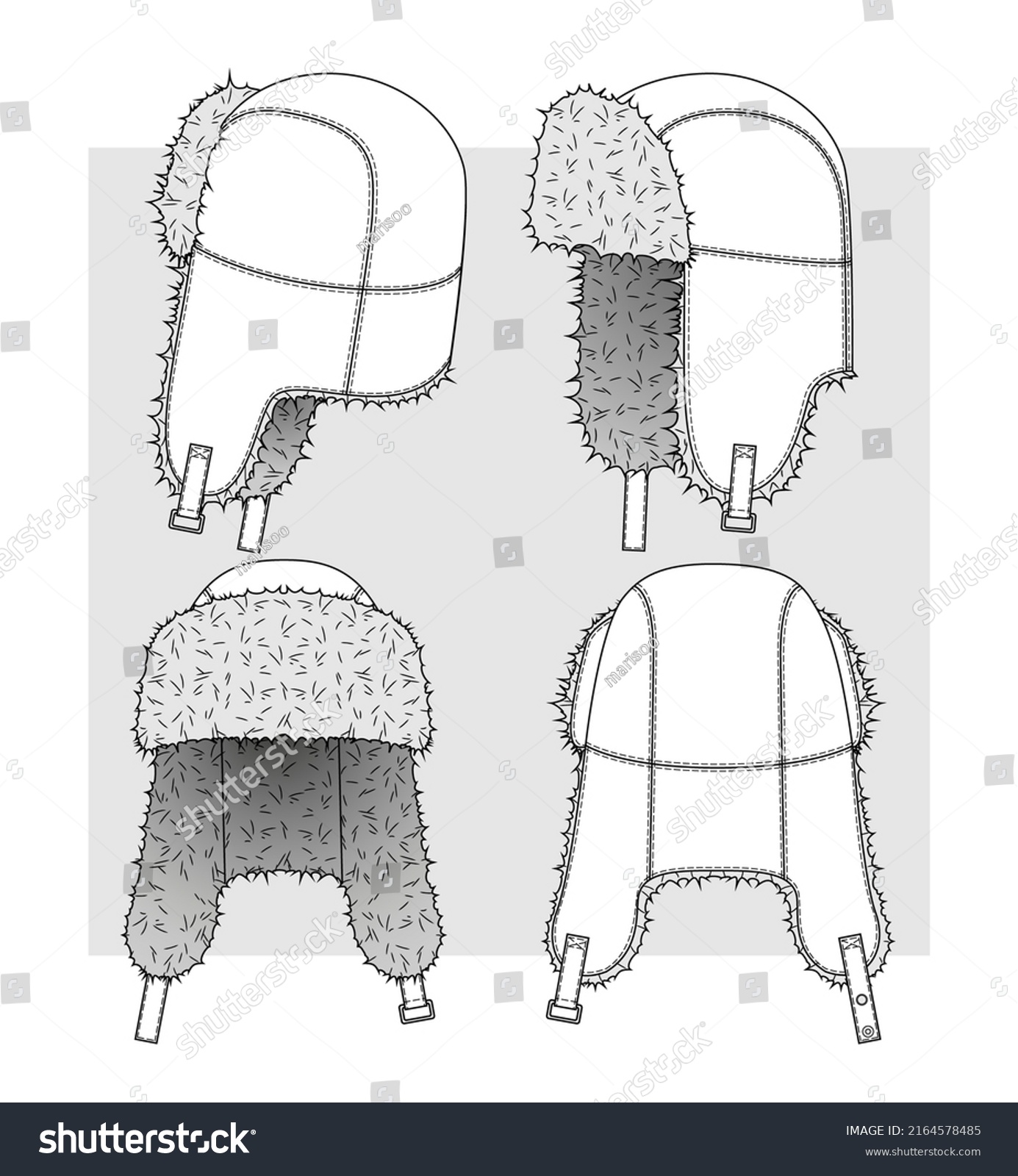 Hat Earflaps Technical Sketch Front Back Stock Vector (Royalty Free ...