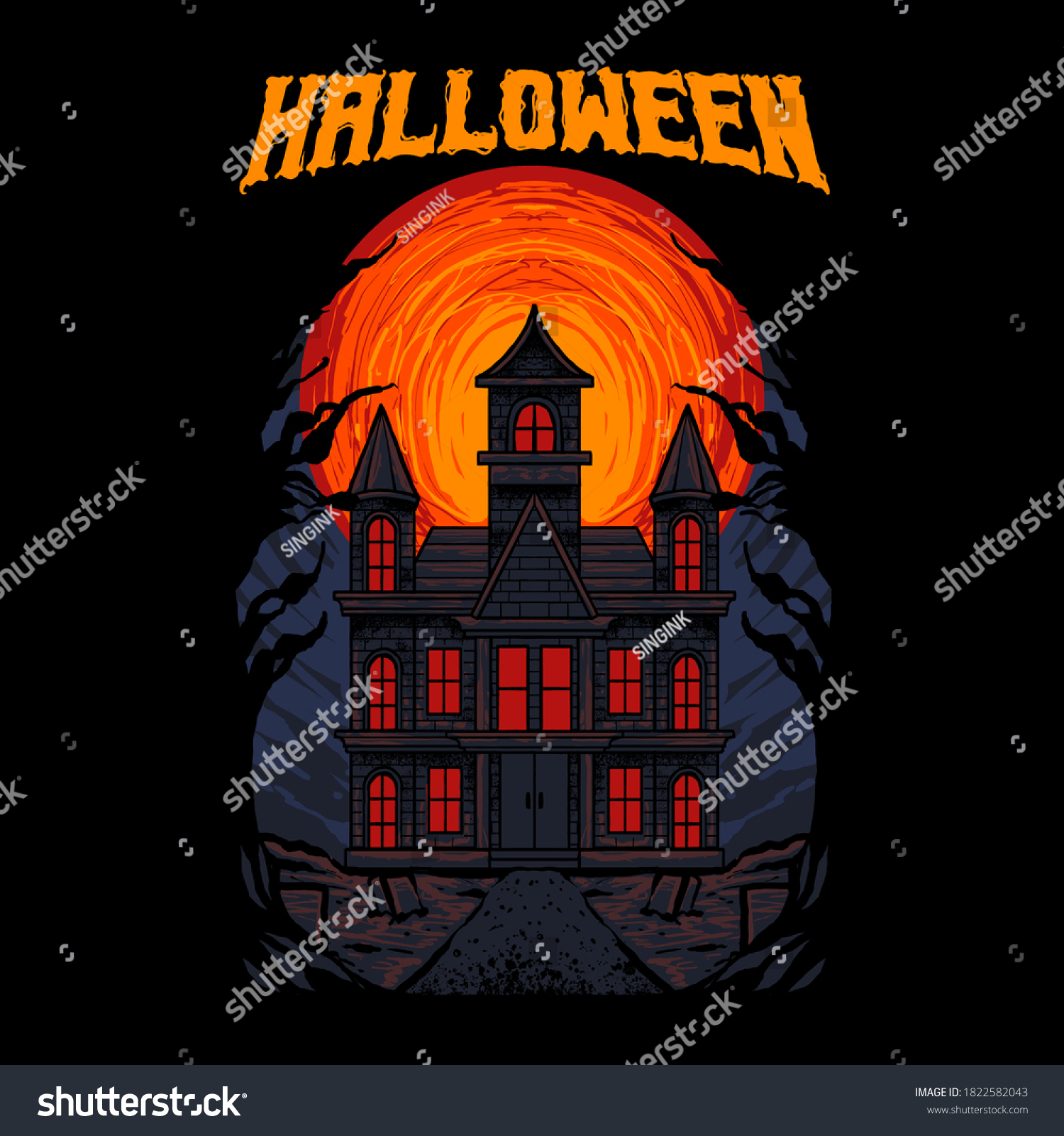 Haunted House Ghost Vector Illustration: vetor stock (livre de direitos ...