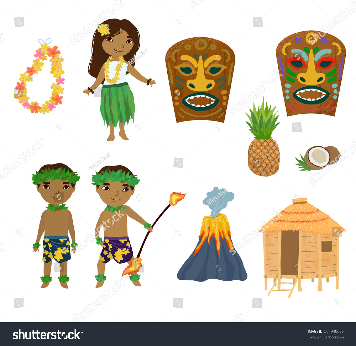 Hawaii Cartoon Set: vector de stock (libre de regalías) 504940699
