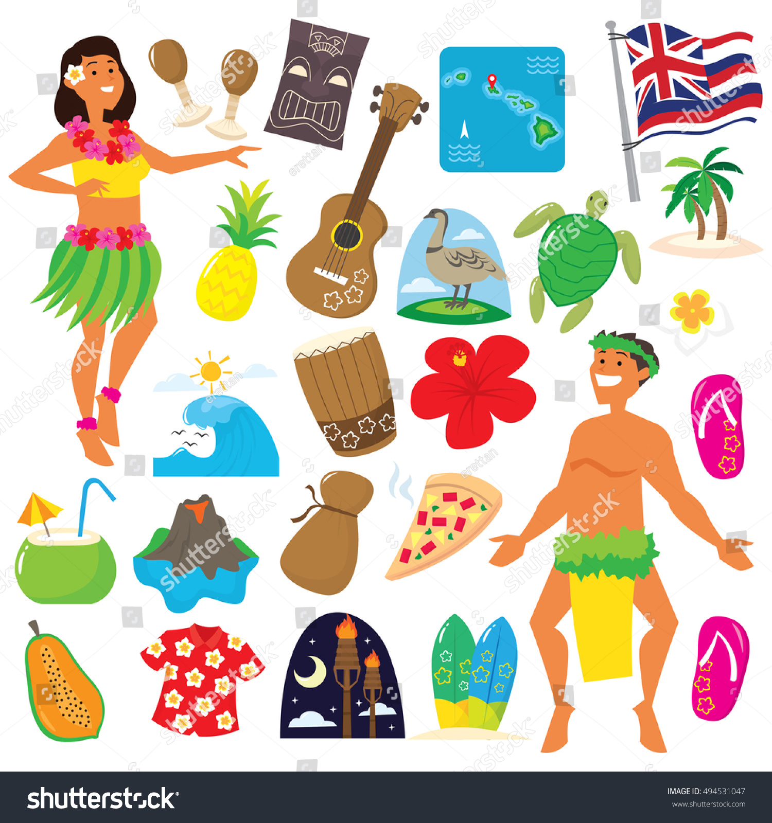 Hawaii Object Illustration Stock-Vektorgrafik (Lizenzfrei) 494531047 ...