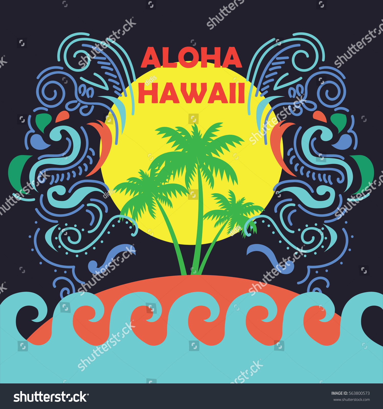 Hawaii Theme Poster Stock Vector (Royalty Free) 563800573