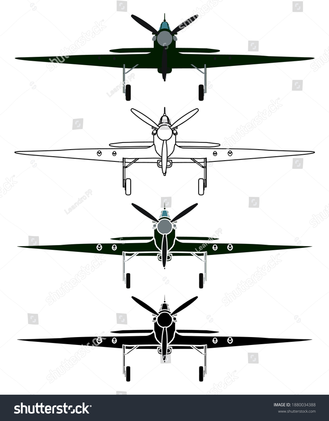 Hawker Hurricane Front View Stock Vector (Royalty Free) 1880034388