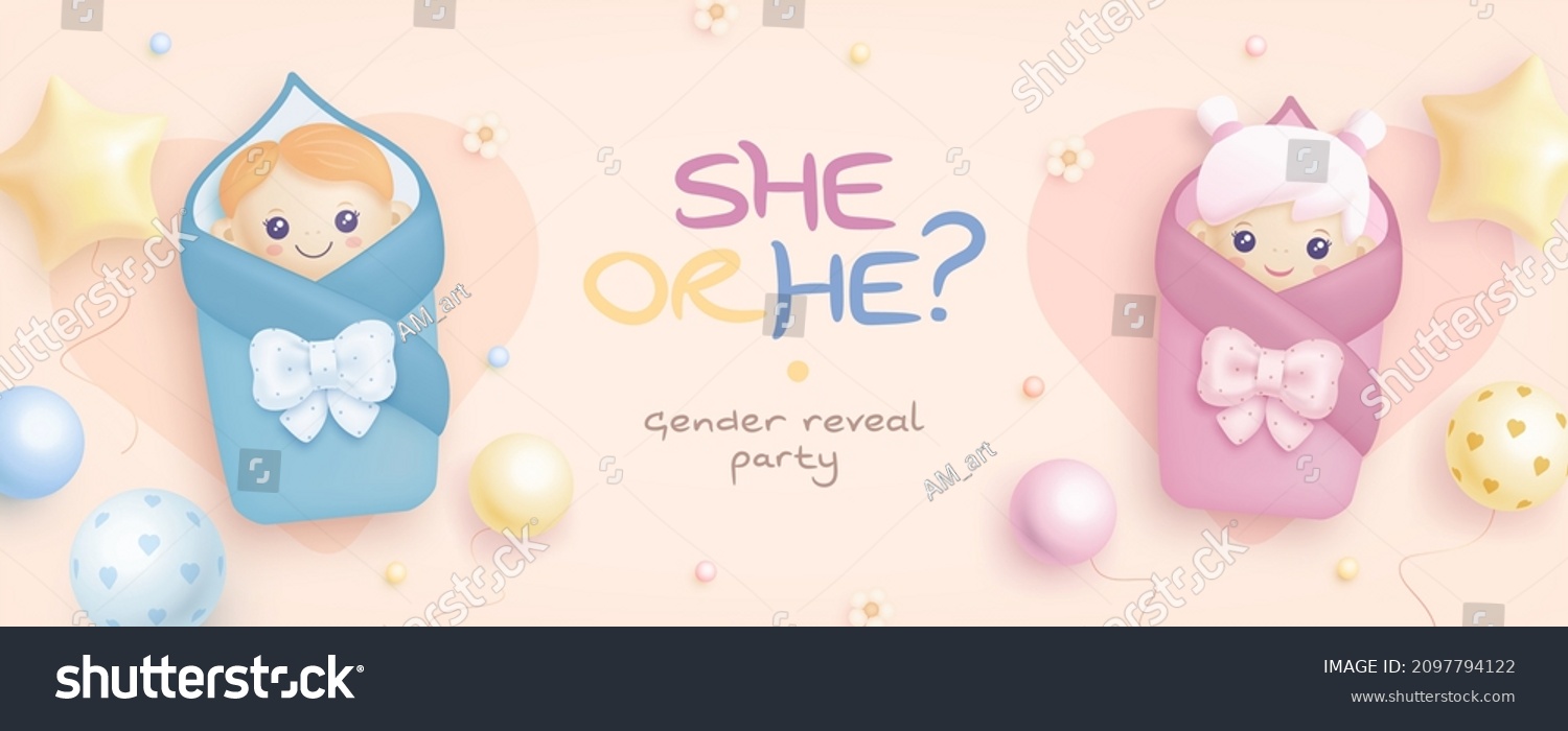 He She Cartoon Gender Reveal Invitation 库存矢量图（免版税）2097794122 Shutterstock