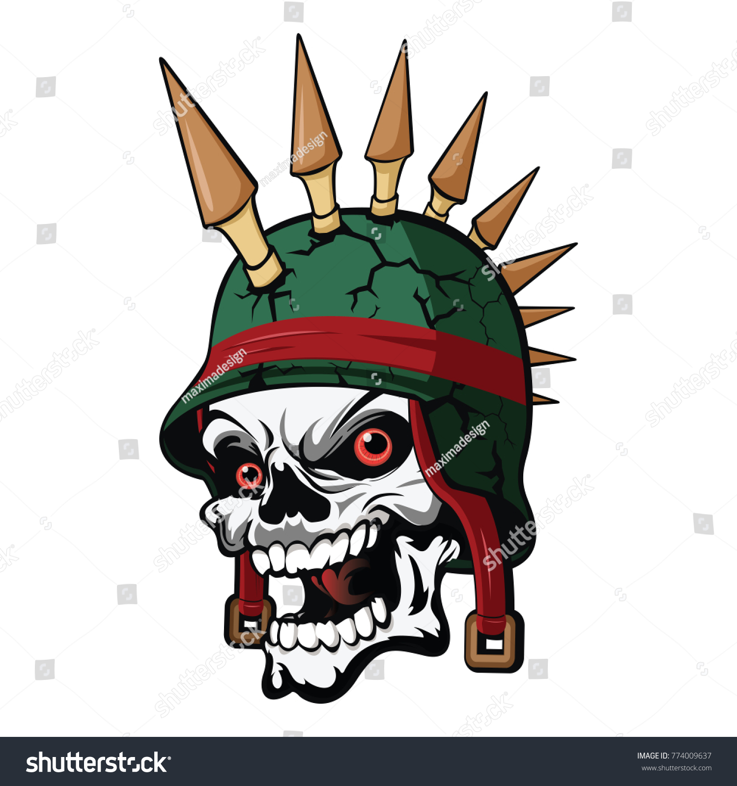 Head Skull Bullets Helmet Vector Illustration Stock Vector (Royalty ...