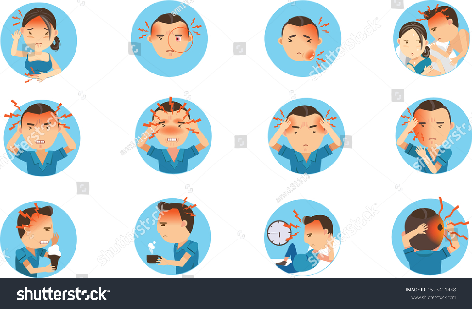 Headache Disorders Info Graphics Circlevector Illustrations: vector de ...