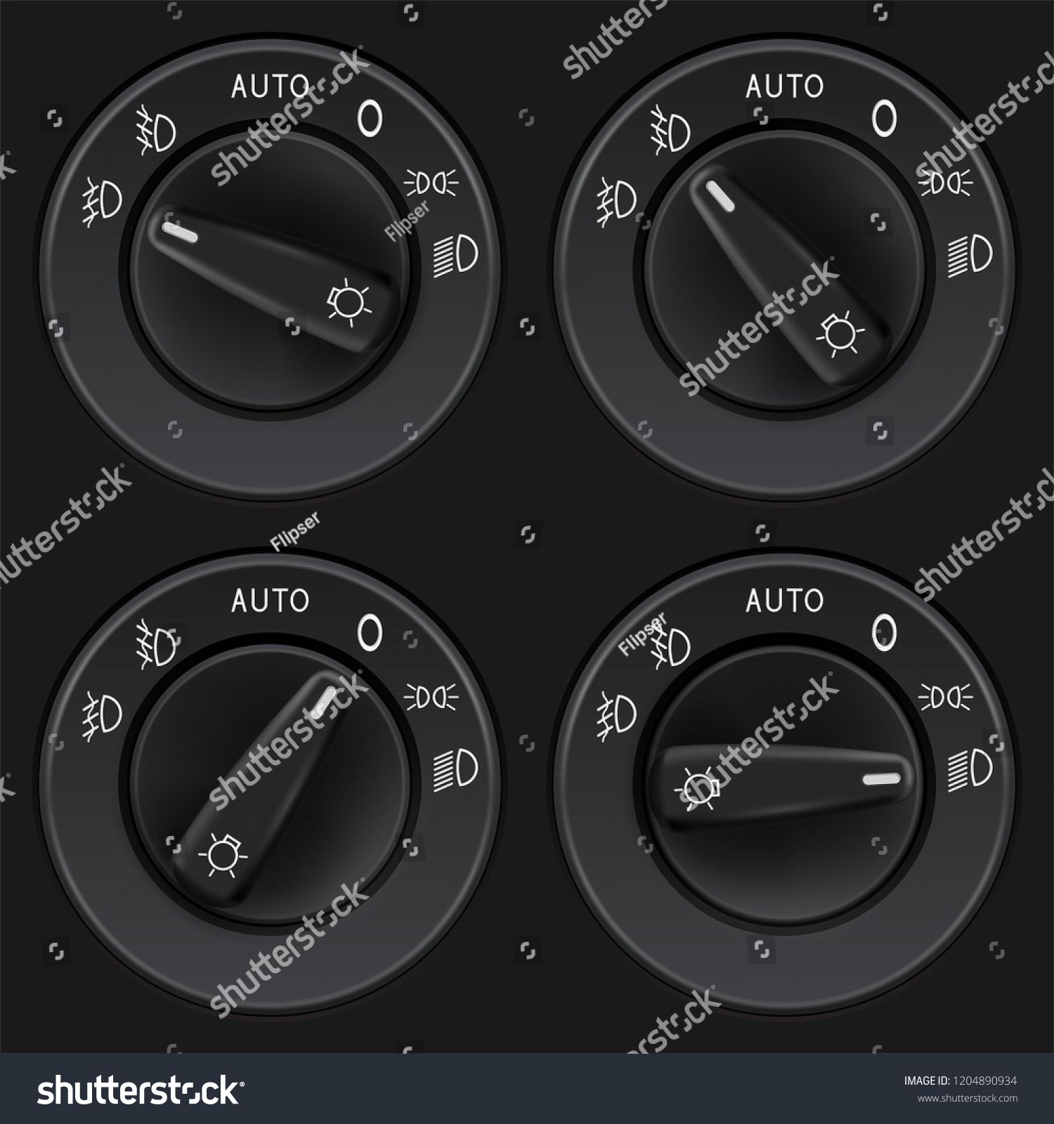 Headlights Selectors Car Dashboard Black Elements Stock Vector (Royalty ...