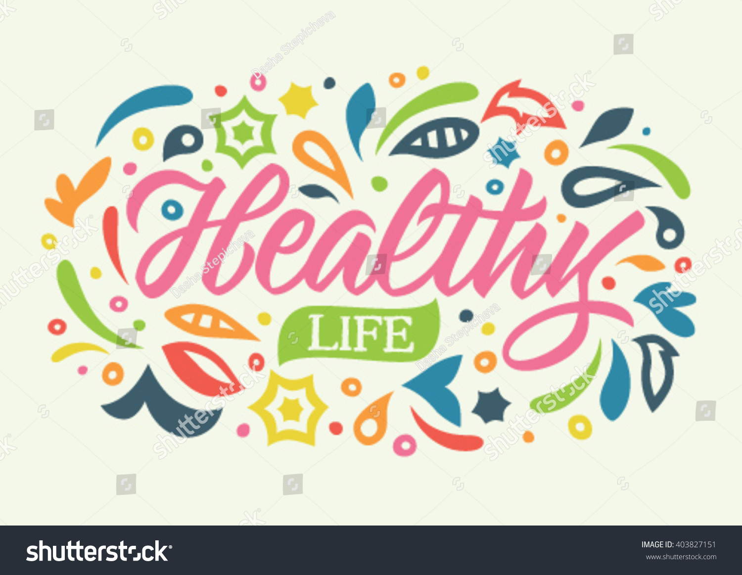 Healthy Life Calligraphy, Handwritten Text, Pattern Stock Vector ...