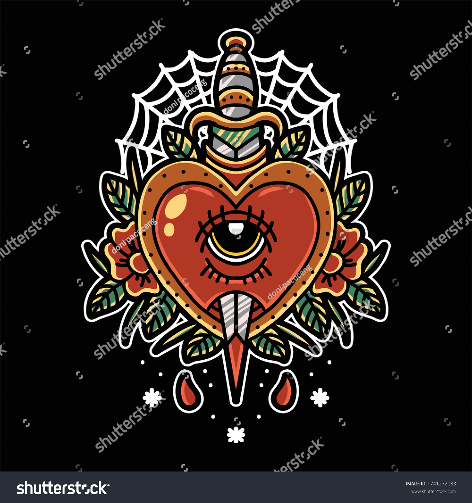 Heart Dagger Tattoo Vector Design Stock Vector (Royalty Free) 1741272083