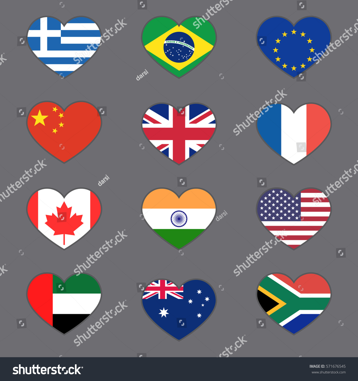 Heart Flags Isolated On Gray Background Stock Vector 571676545 ...