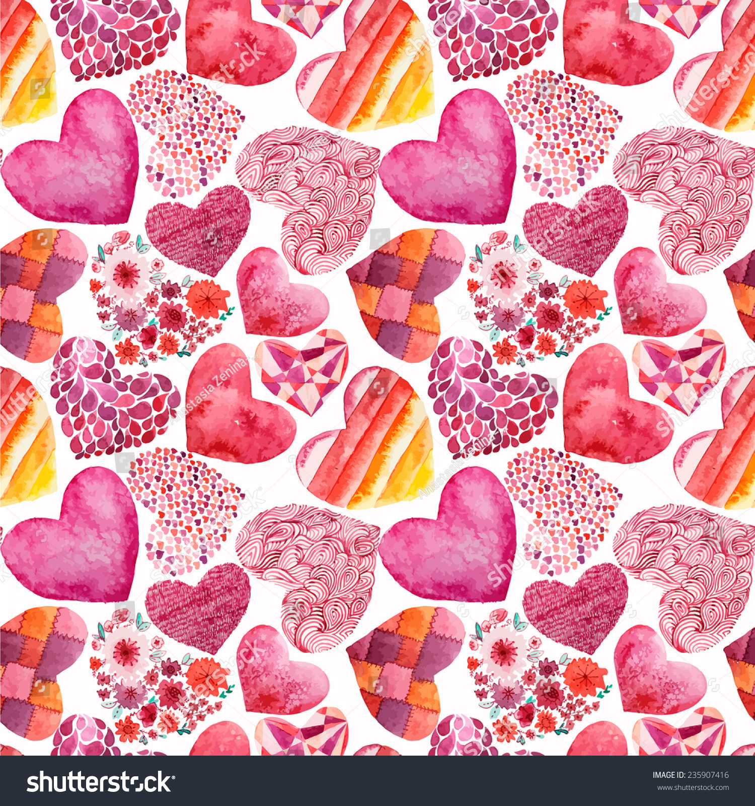 Heart Pattern Watercolor Stock Vector (Royalty Free) 235907416