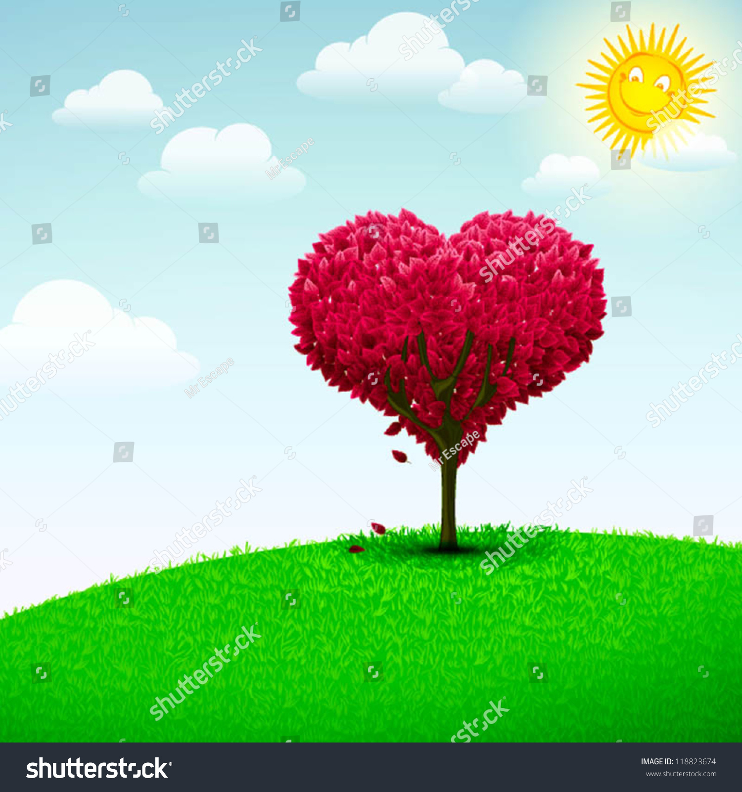 Heart Shape Tree Smiling Sun Stock Vector (Royalty Free) 118823674