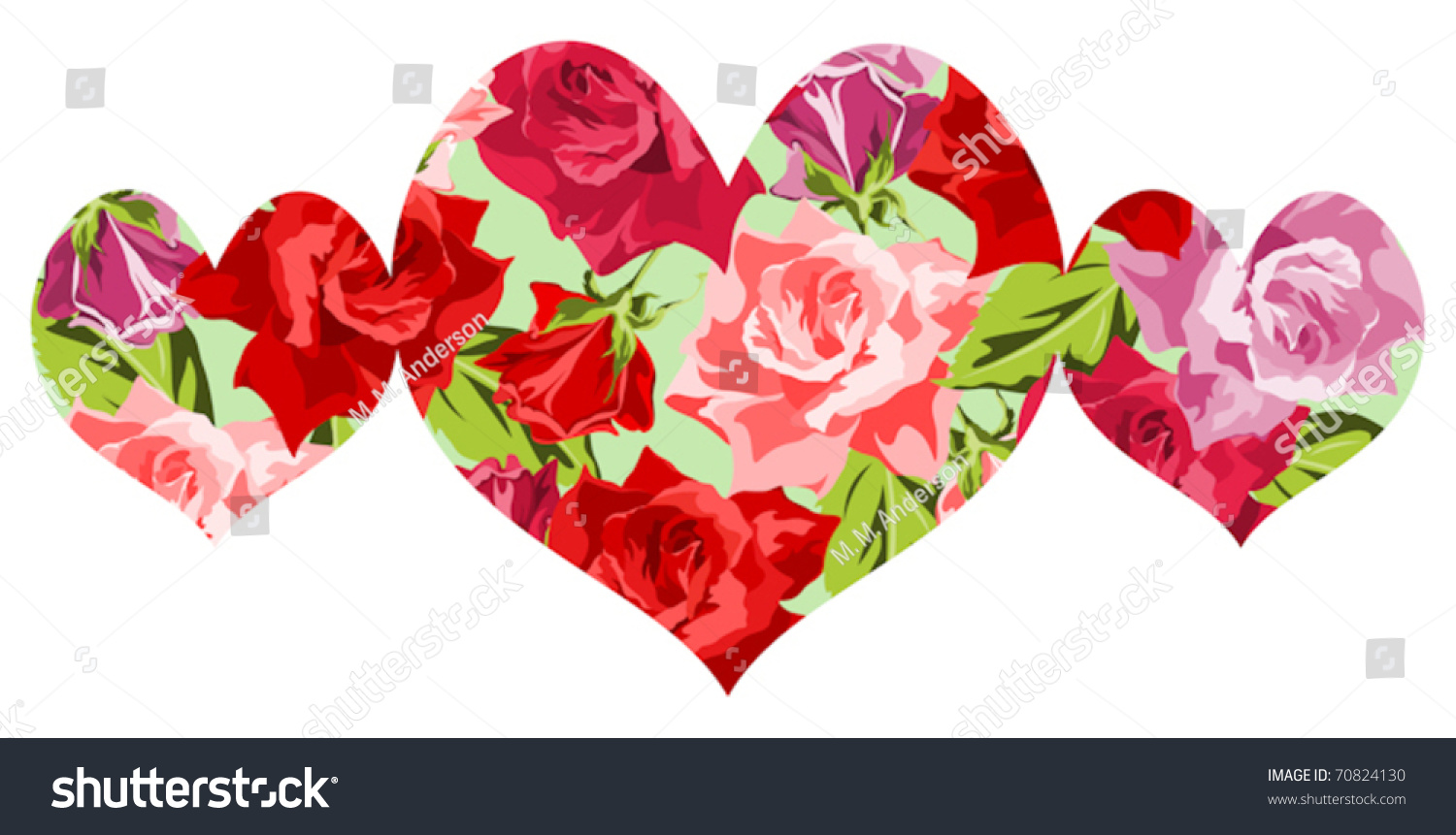 Heart Trio Filled Rose Pattern Stock Vector 70824130 - Shutterstock