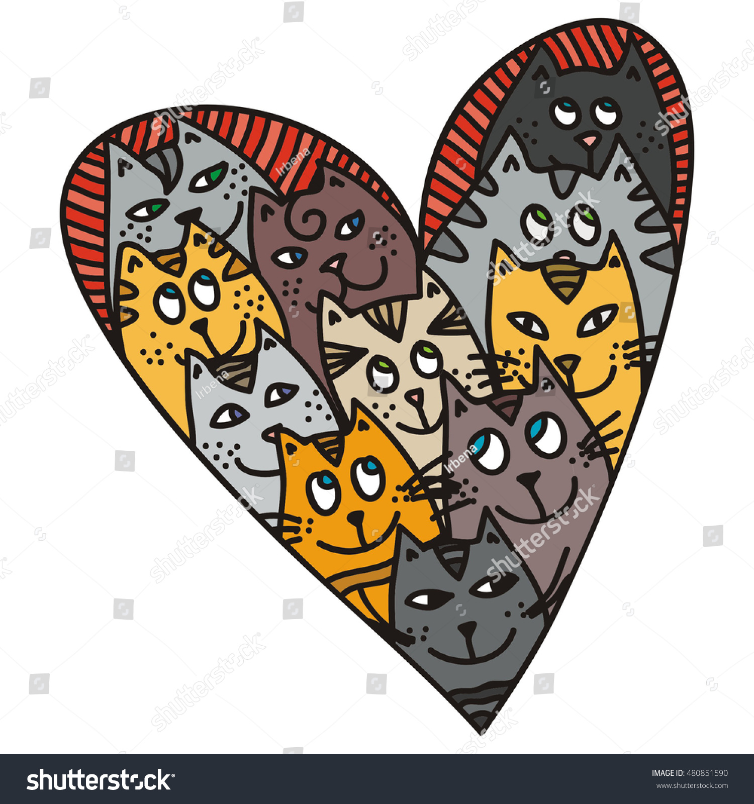 Heart Cats Vector Illustration Stock Vector (Royalty Free) 480851590 ...