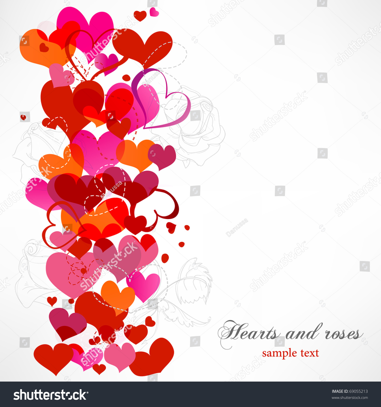 Hearts Roses Border Stock Vector 69055213 - Shutterstock