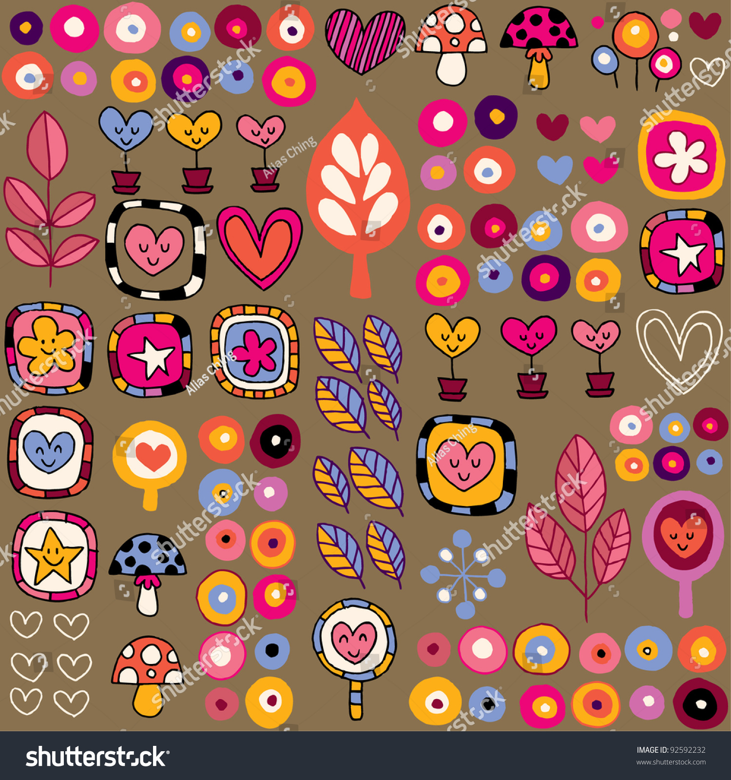 Hearts Flowers Pattern Stock Vector (Royalty Free) 92592232 | Shutterstock