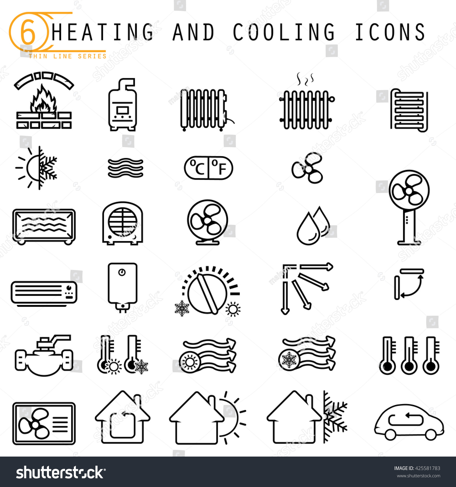 Heating And Cooling Icons Stock Vector Illustration 425581783 ...