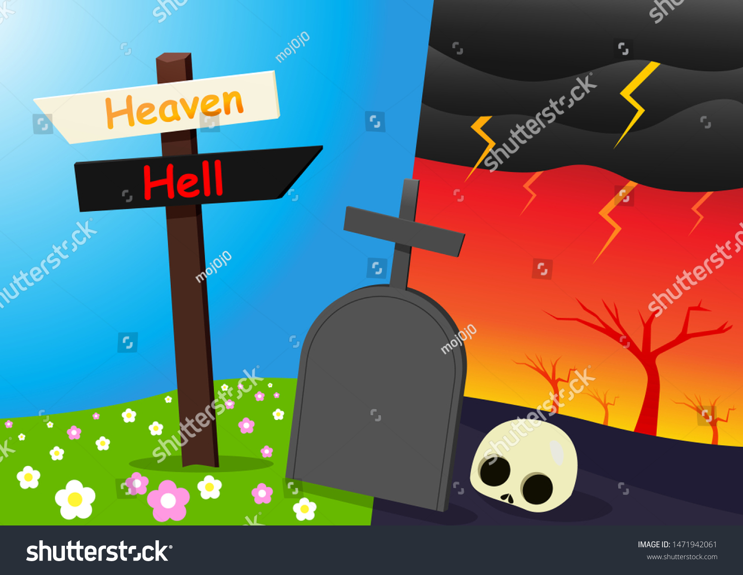 Heaven Hell Background Tombstone Vector Stock Vector (Royalty Free ...
